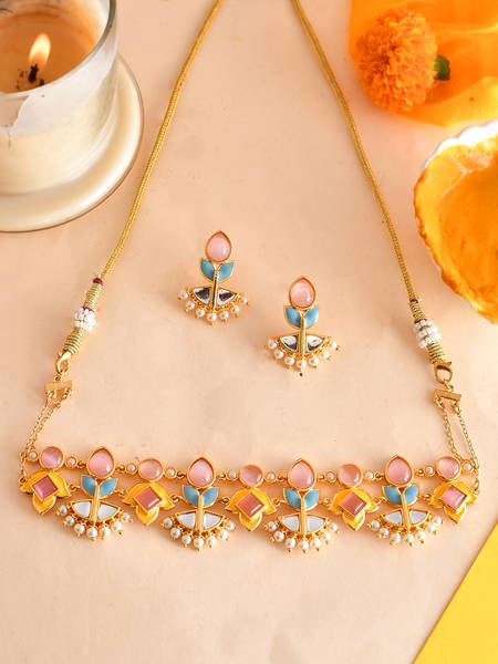 Buy Voylla Forever More Yellow Blue Choker Necklace Set Online 1 pack At Best Price