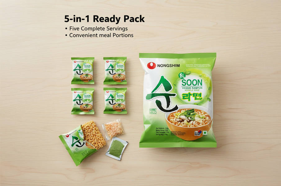 Buy Nongshim Soon Veggie Ramyun 5-in-1 Noodle Soup Online (5 Pieces) At ...