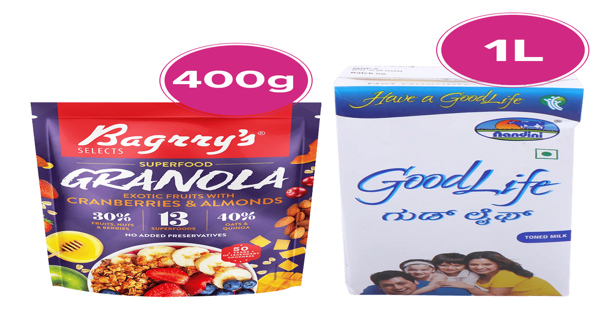 Buy Bagrry's Superfood Granola Exotic Fruits & Nandhini Good Life Milk ...