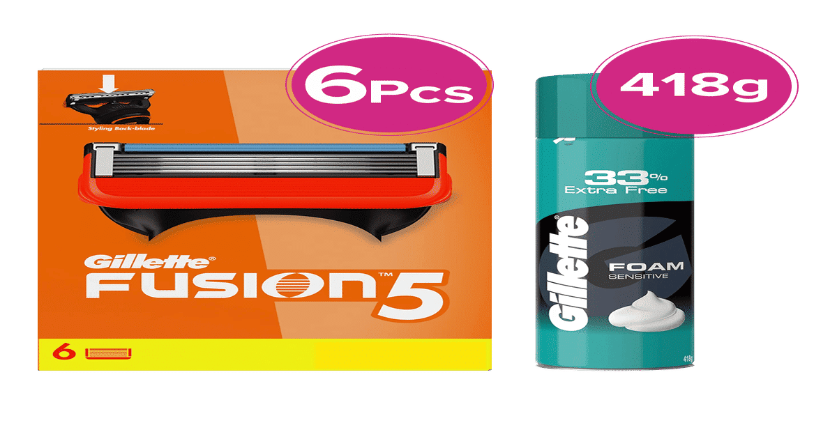 Buy Gillette Fusion Shaving 5 Bladed Cartridges And Pre Shave Foam ...