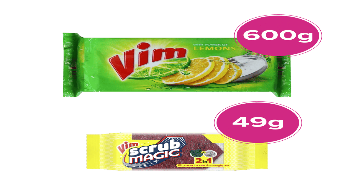 Buy Vim Scrub Magic 2 In 1 And Dishwash Bar Lemon Combo Online () At ...