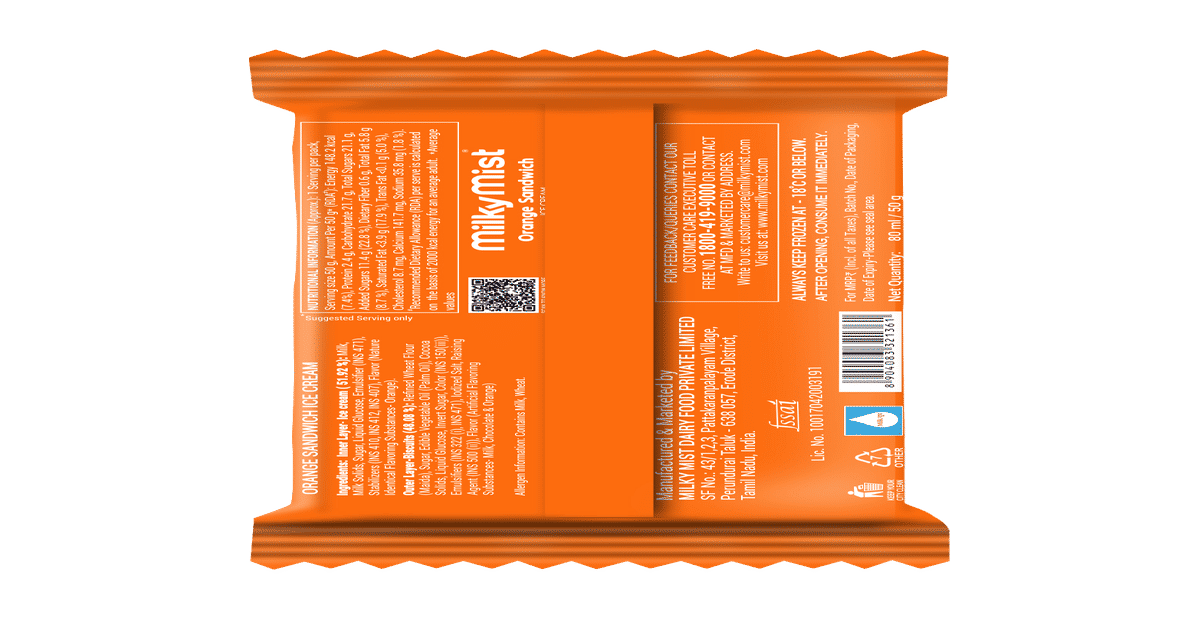 Buy Milky Mist Round Orange Sandwich Ice Cream Online () At Best Price