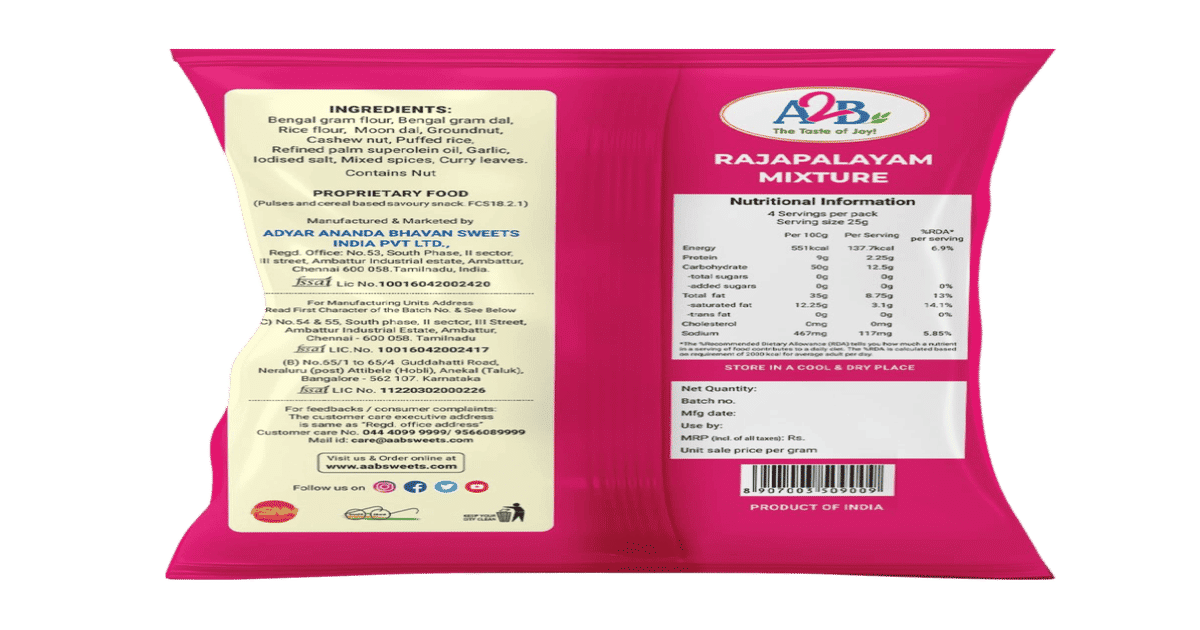 Buy A2B Rajapalayam Mixture Online () At Best Price