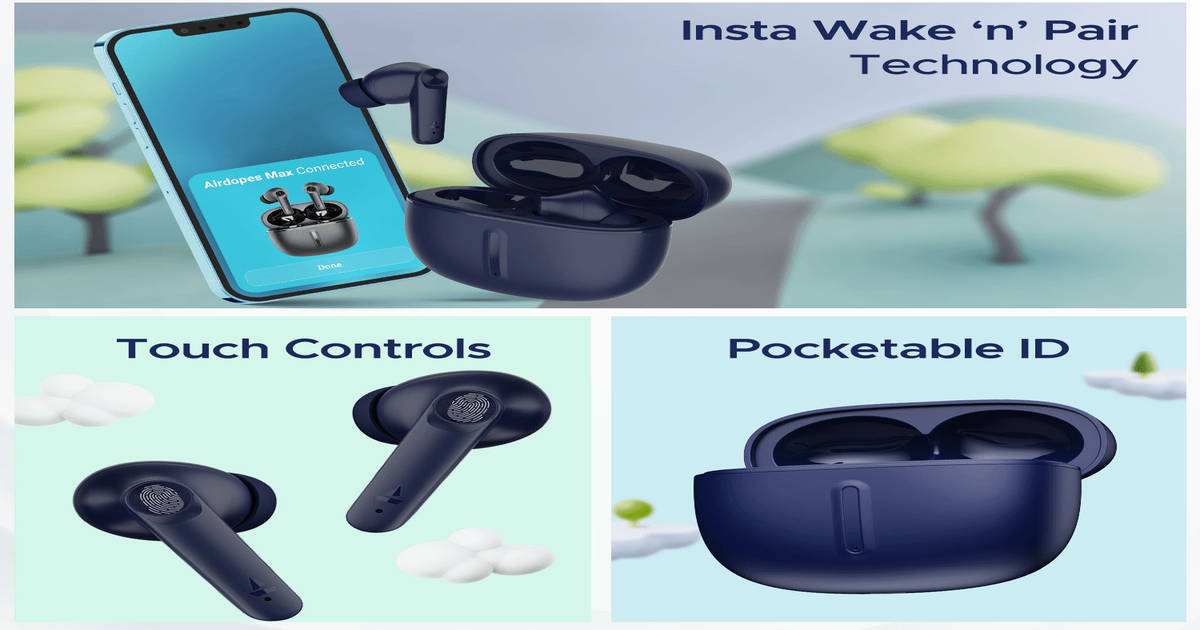 Buy boAt Airdopes Max TWS Earbuds w/ 100H Playtime, Quad Mics ENx Tech ...