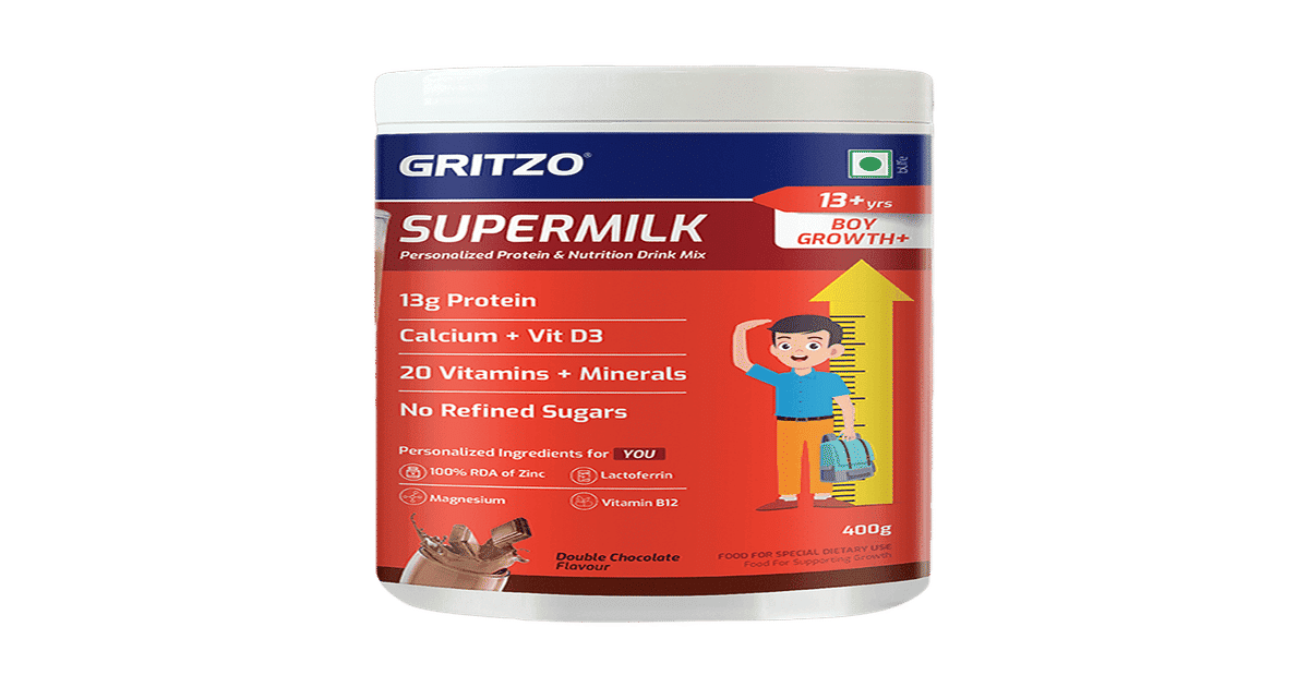 Buy Gritzo Supermilk Growth+ For (13+ Yrs Boys) | Double Chocolate, 12 ...