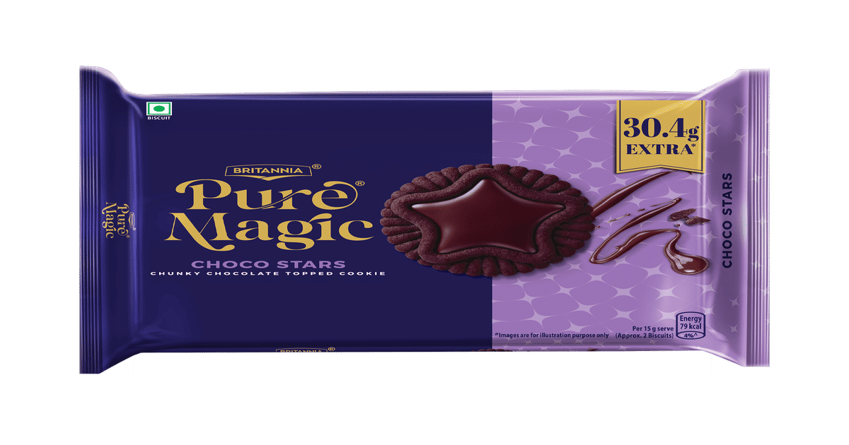 Buy Britannia Pure Magic Choco Stars | Chunky Choco Topped Cookie ...