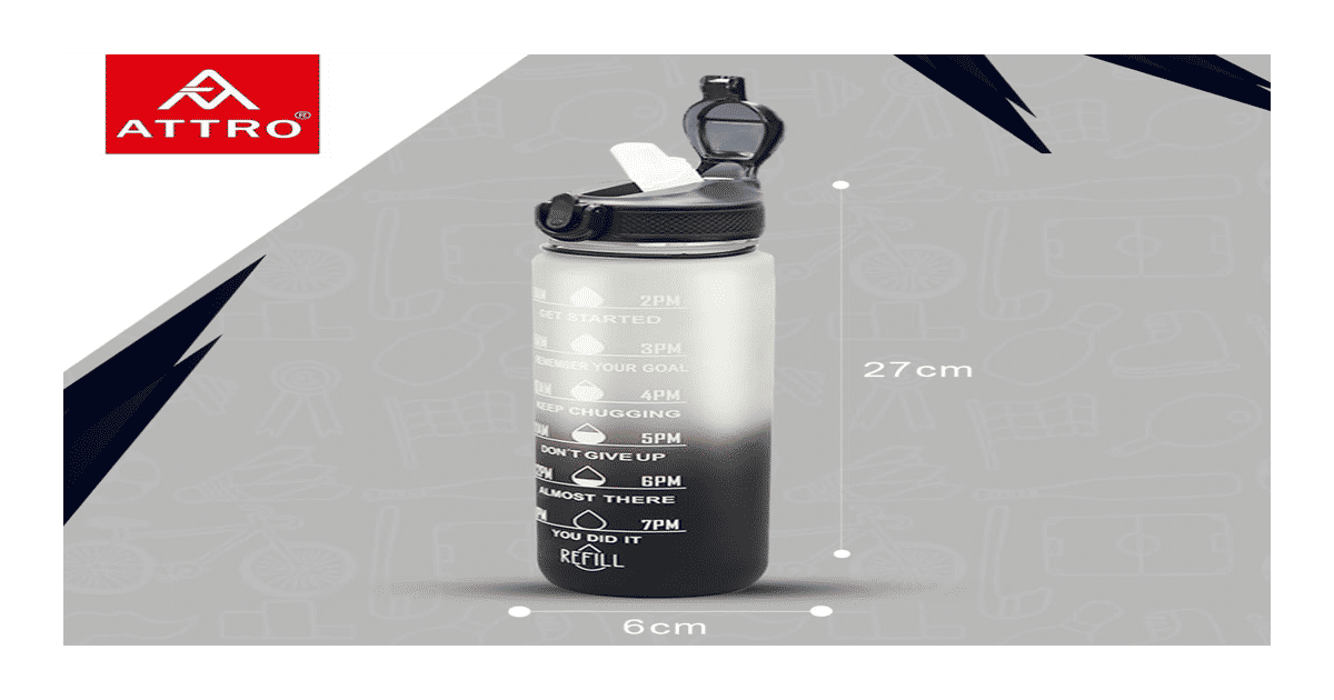 Buy ATTRO BPA-Free Leak-Proof Motivational Water Bottle (1L, Black and ...