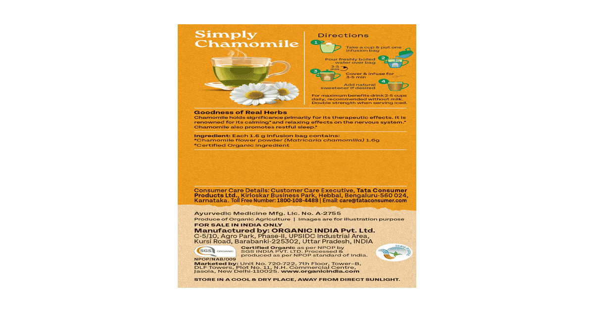 Buy A TATA Product - Organic India Simply Chamomile (25 Teabags) Online ...