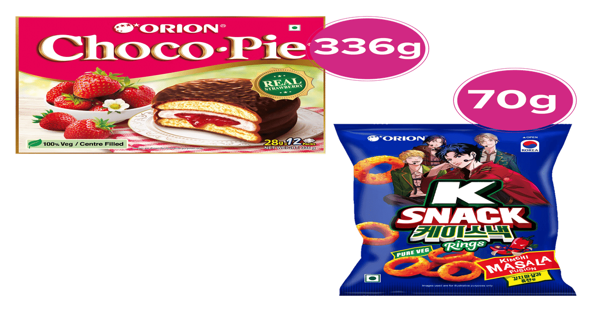 Buy Orion K Snack Rings Kimchi Masala Fusion Chips & Orion Strawberry ...