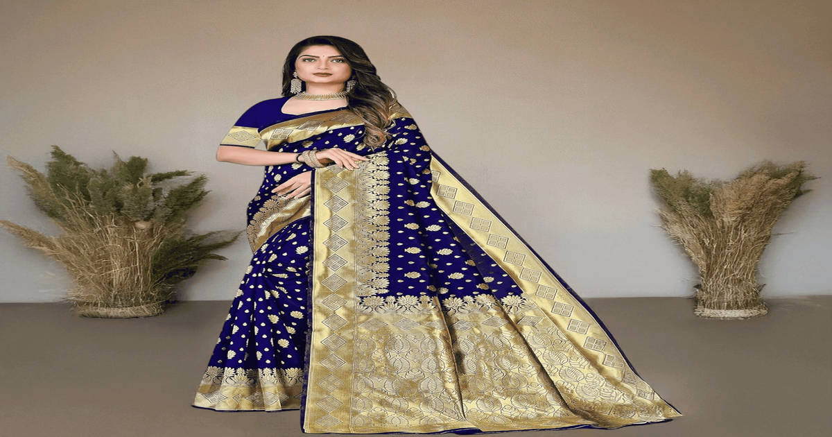 Buy EthniWrap Banarasi Design Silk Saree - Blue A016 Online (1 pack) At ...