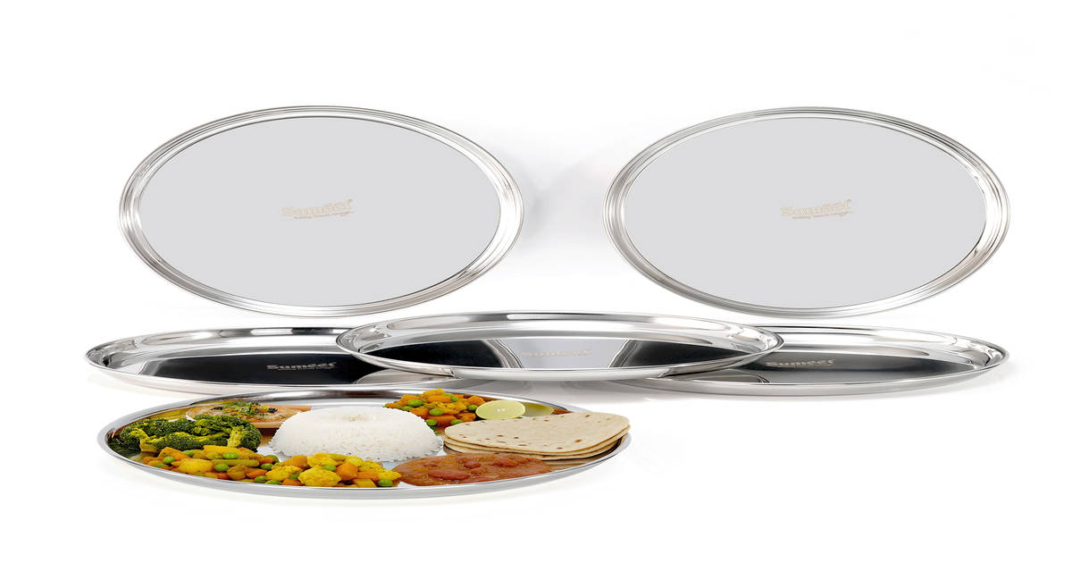 Buy Sumeet Stainless Steel Heavy Gauge Round Shape Dinner Plates (27cm ...