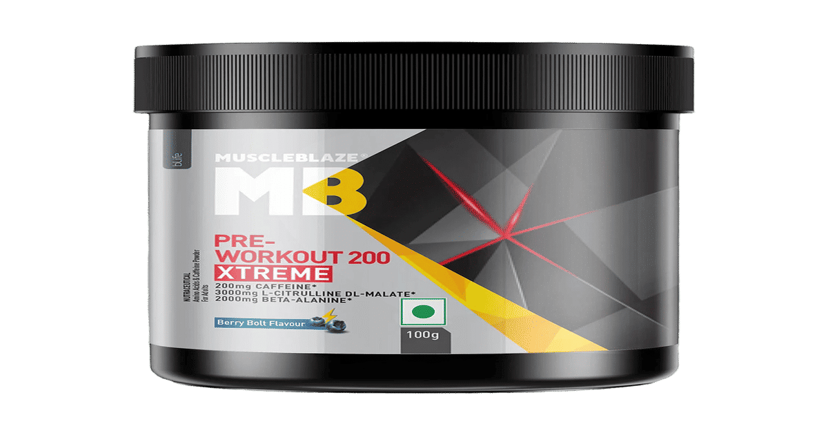 Buy MuscleBlaze Pre Workout 200 Xtreme (Berry Bolt, 15 Servings) Online ...
