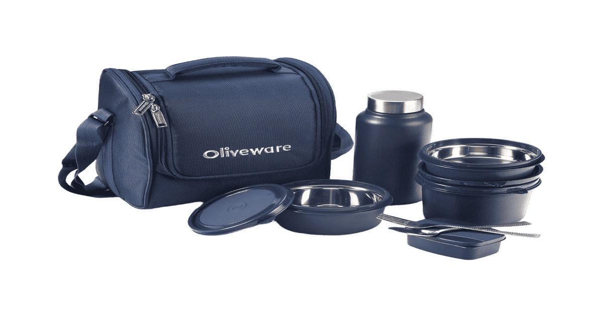 Buy Oliveware Teso Pro Steel, Plastic Lunch Box Set with Bag and ...
