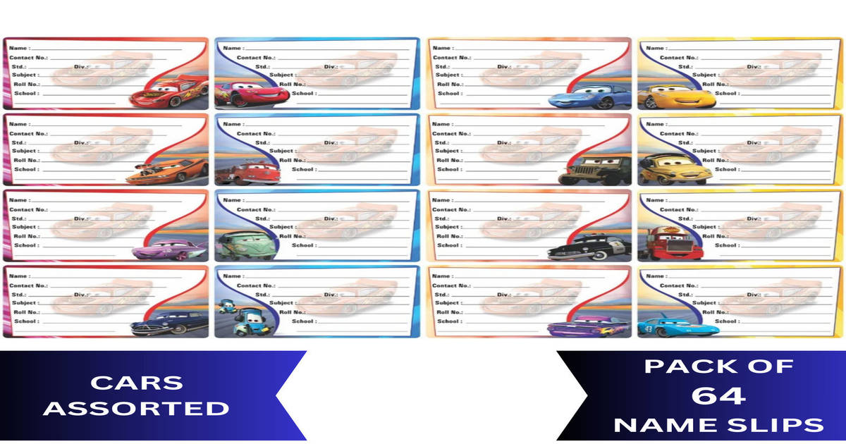 Buy KARBD 64 Pcs Name Slip Label Stickers For Notebooks - Cars Assorted ...