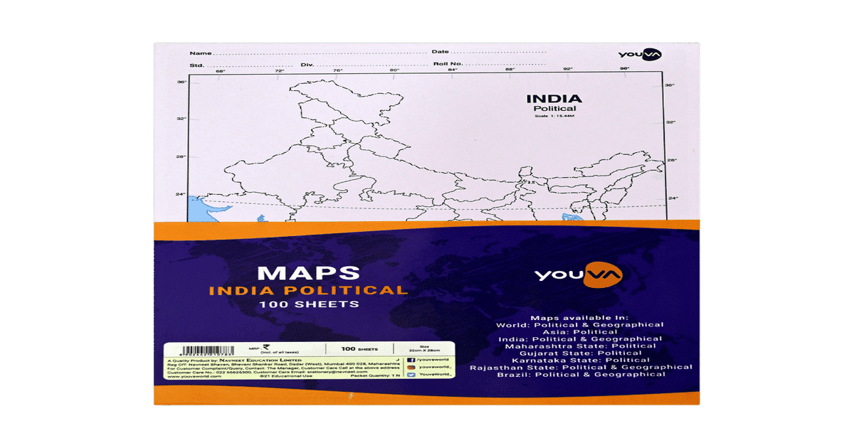 Buy Navneet Youva India Politcial Maps with States Toxic Free Blue ...