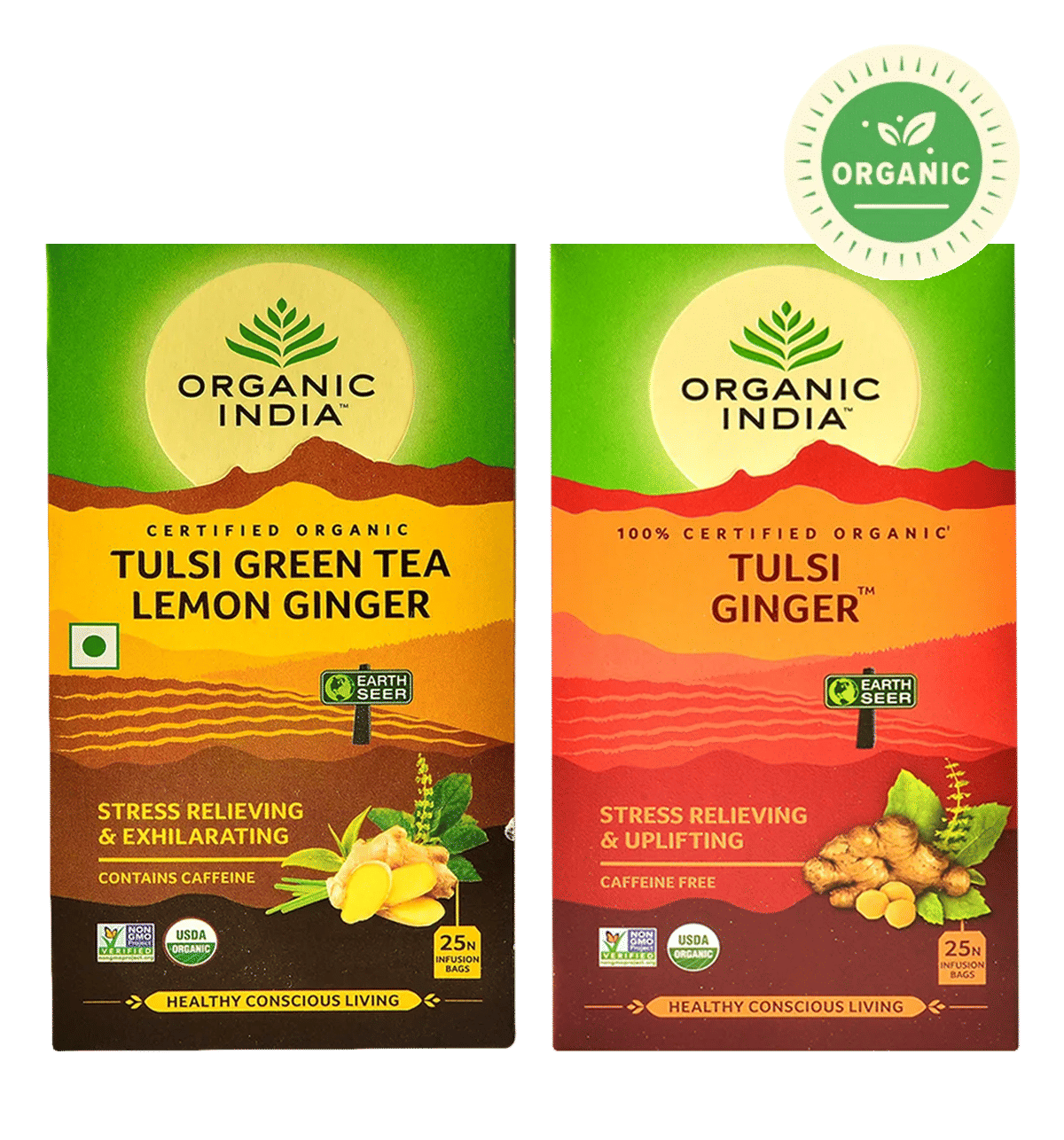 Buy Organic India Tulsi Ginger 25 Tb + Tulsi Green Tea Lemon Ginger ...