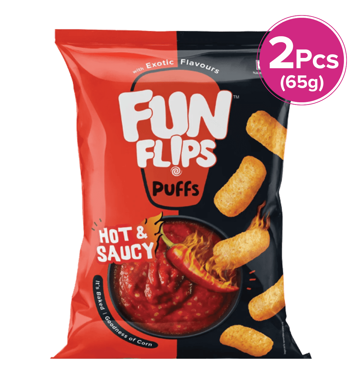 Buy Fun Flips Fun Flips Puffs Hot & Saucy Healthy Baked Snacks 2 pieces ...