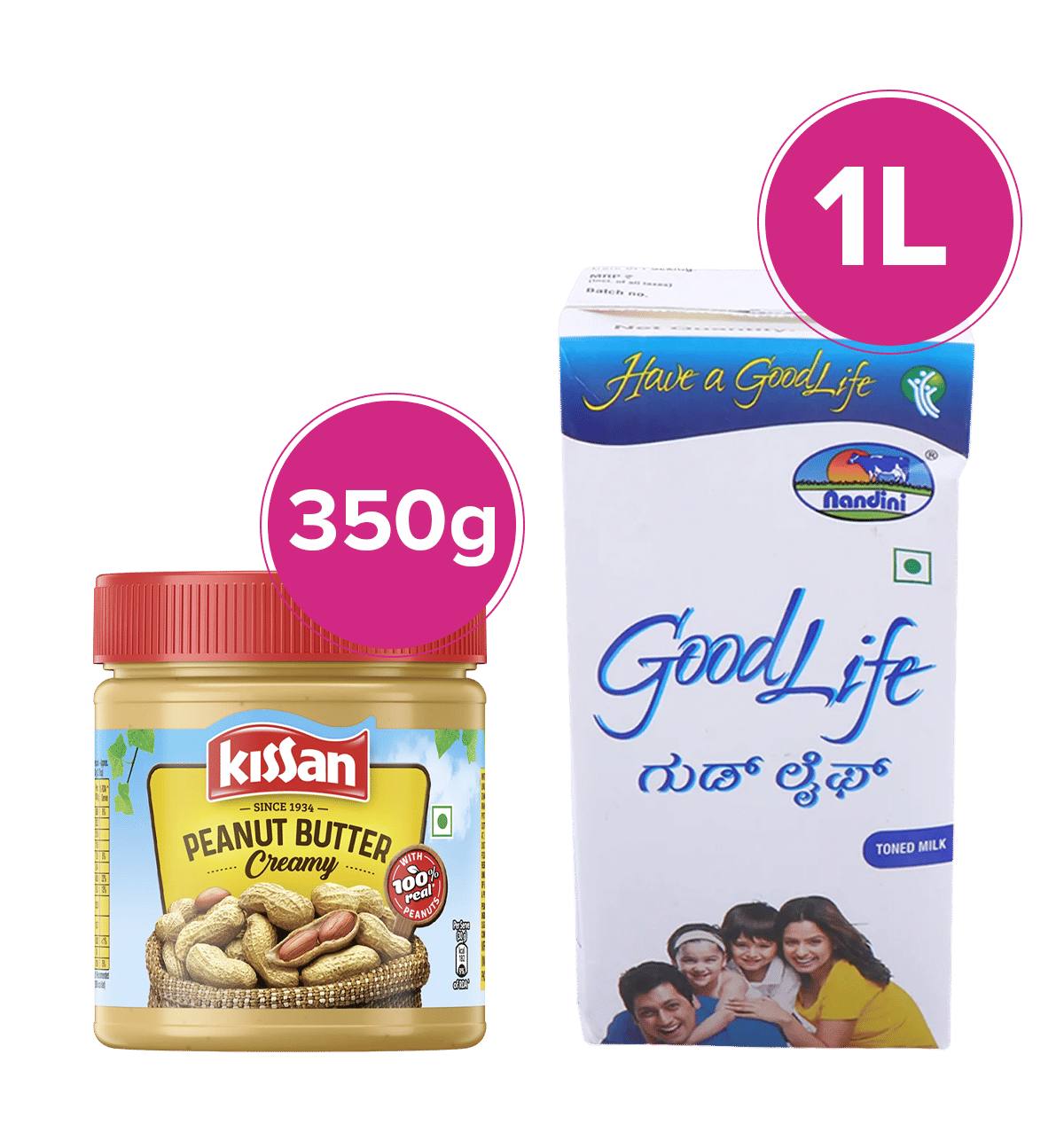 Buy Kissan Kissan Crunchy Peanut Butter Bottle & Good Life Milk Combo 1 ...