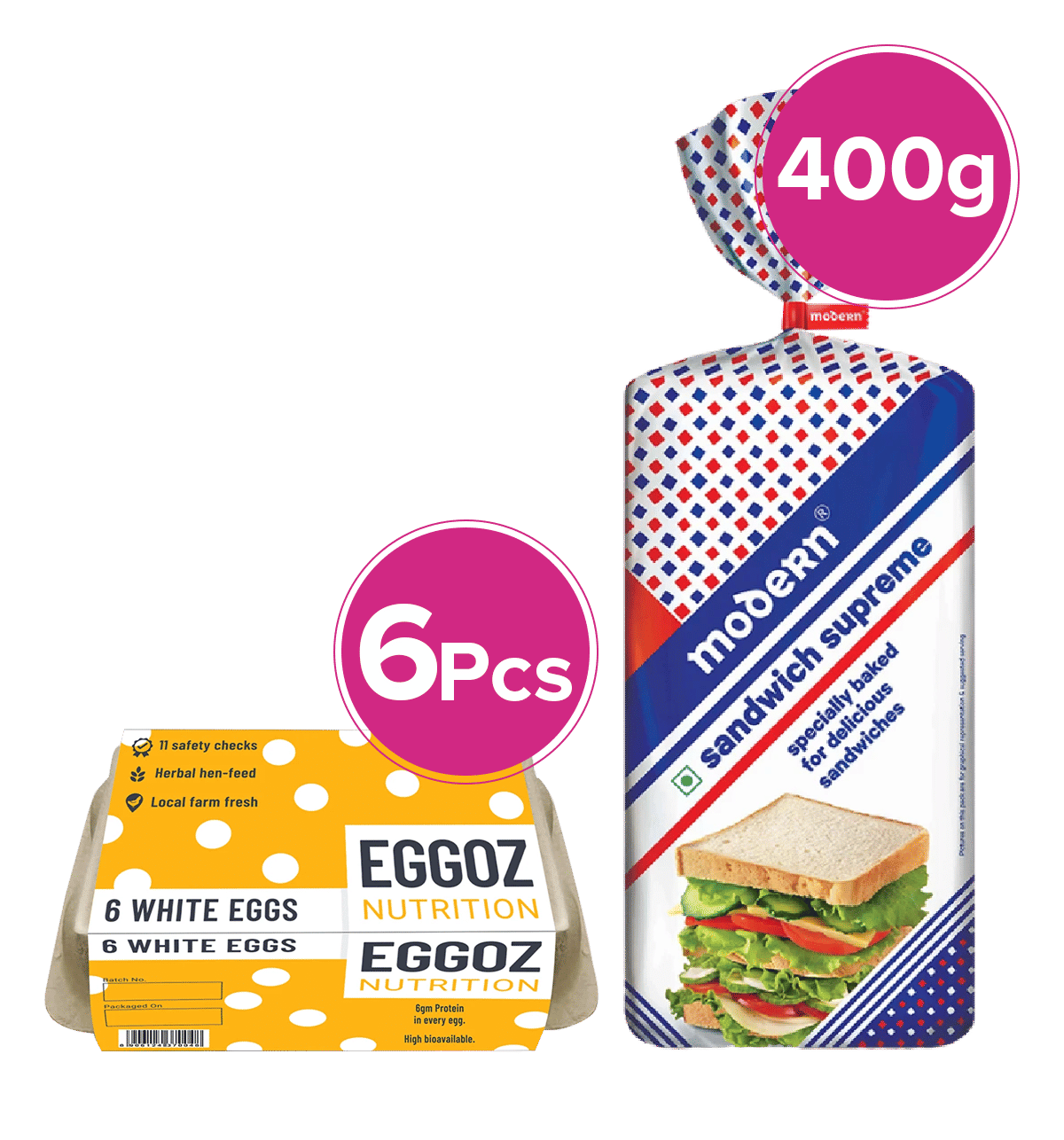 Buy Eggoz Eggoz White Herbal Feed Eggs (6Pc) Modern Supreme Sandwich ...