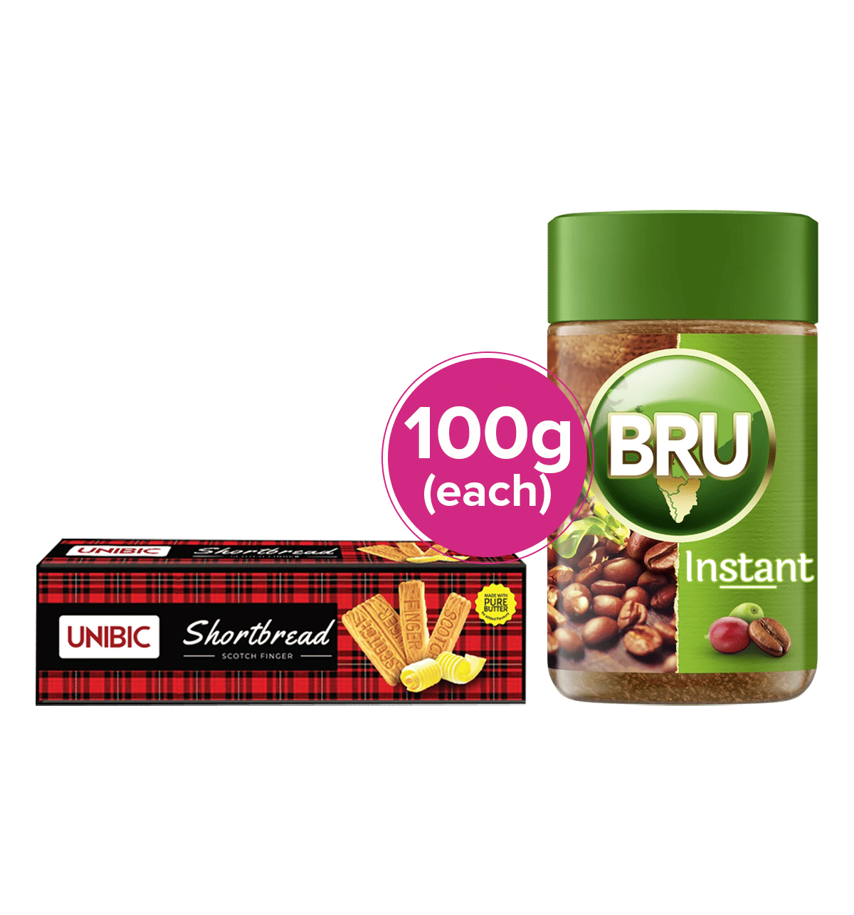 Buy Unibic Cookies - Shortbread 100 Gm And Bru Instant Coffee 100G 1 ...
