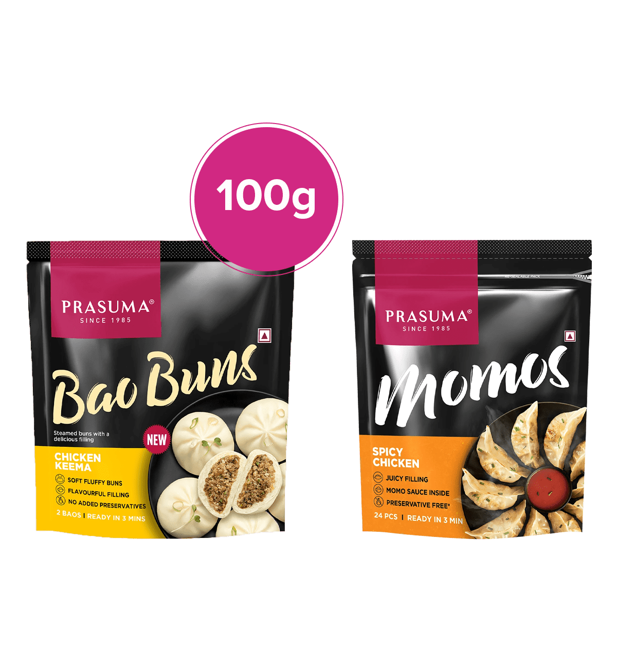 Buy Prasuma Prasuma Spicy Chicken Momos & Prasuma Bao Buns Chicken ...