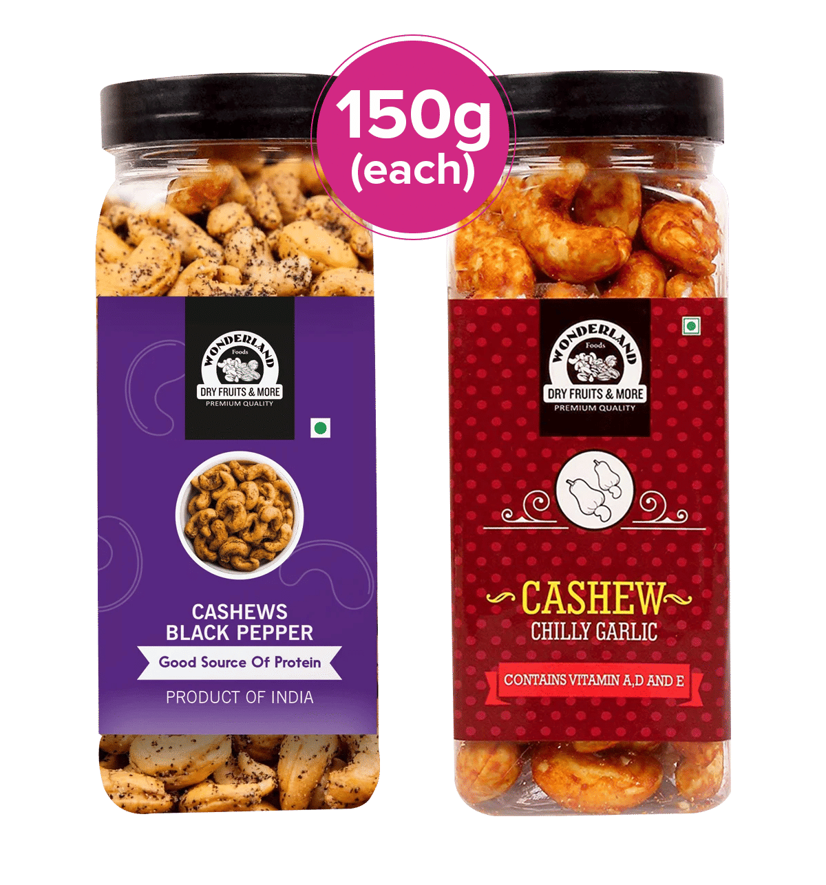 Buy Wonderland Foods Cashew Black Pepper 150G Jar & Chilli Grlic Cashew ...