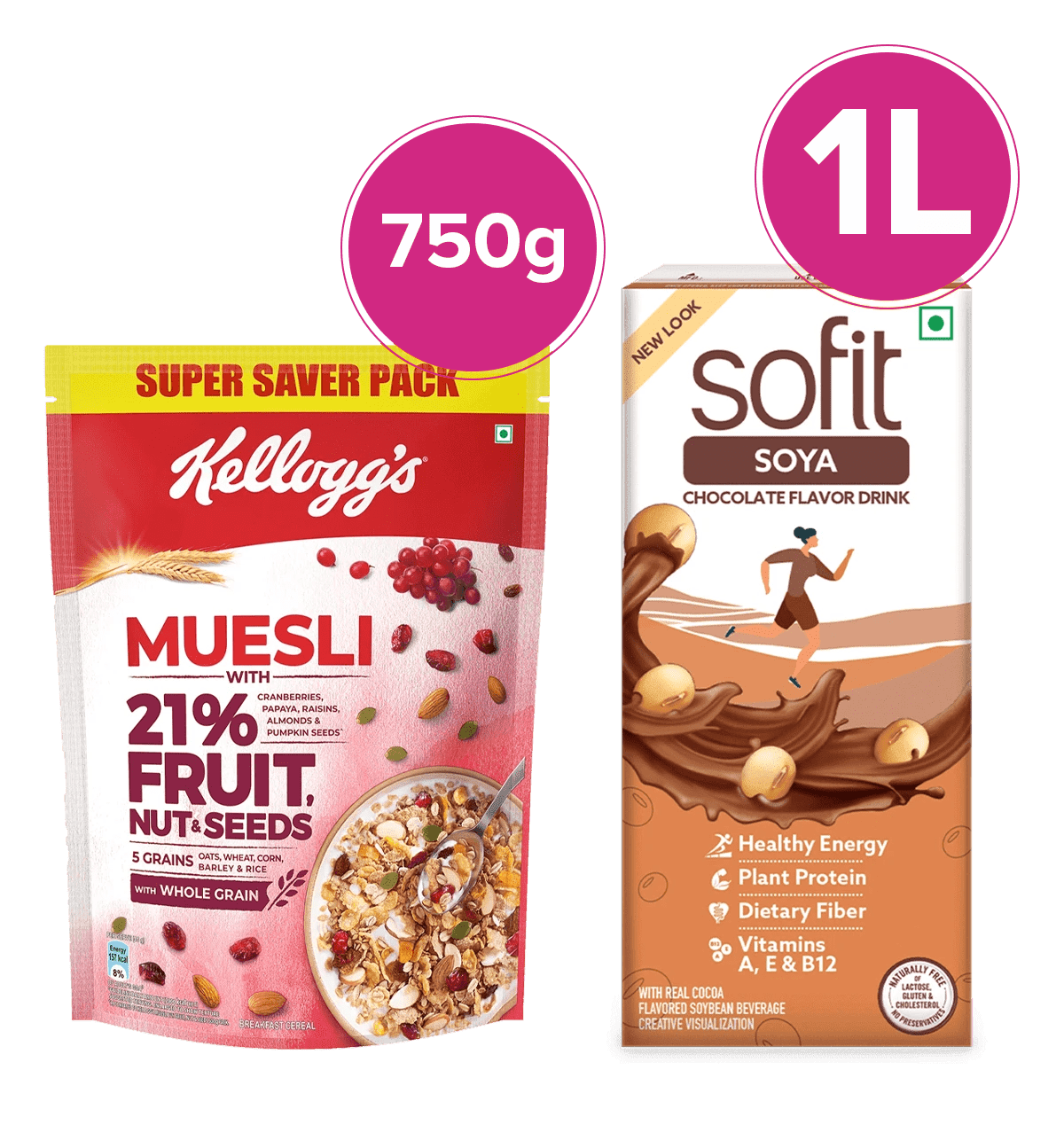 Buy Kellogg's Muesli Fruit & Nut & Sofit Chocolate Soya Milk Combo 1 ...