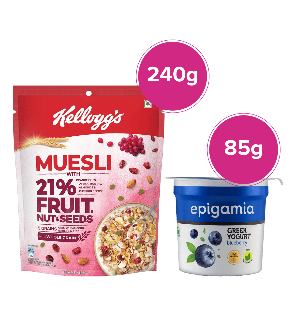 Buy Kellogg'S Muesli With 21% Fruit, Nut & Seeds 240Gm & Epigamia ...