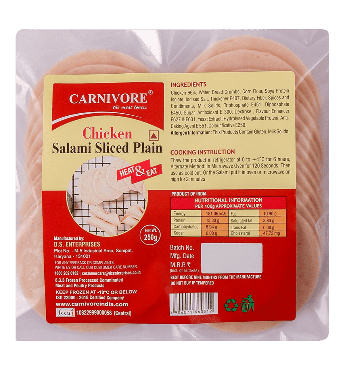 Buy Carnivore Carnivore Chicken Salami Sliced Plain 250 g Online At Rs ...