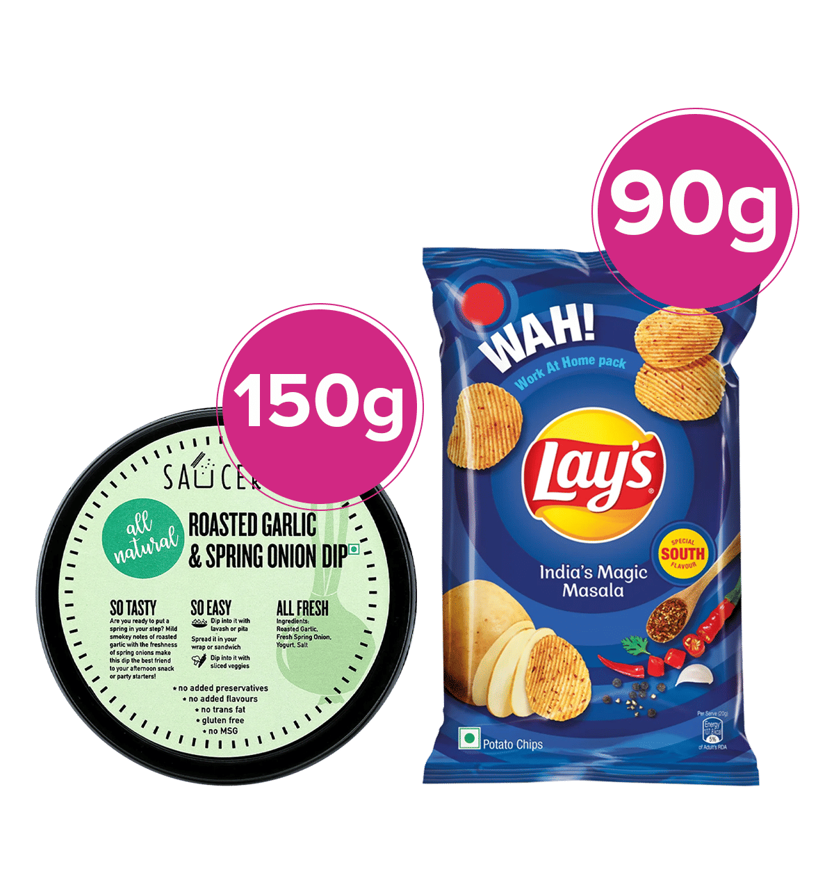 Buy Saucery Lays India'S Magic Masala Chips & Saucery Roasted Garlic ...