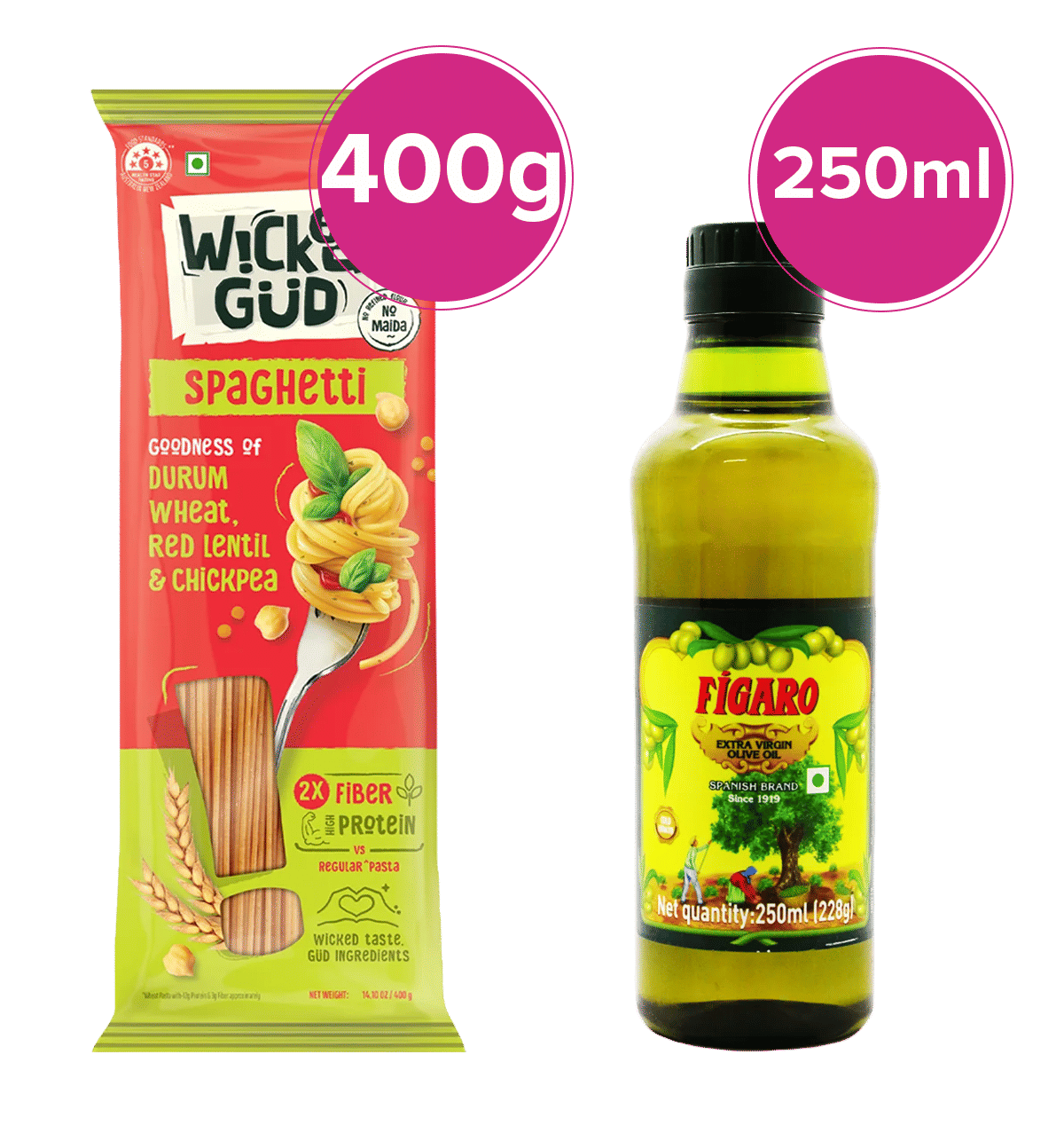 Buy WickedGud WickedGud Spaghetti Pasta & Figaro Extra Virgin Olive Oil 1 combo Online At Rs ...