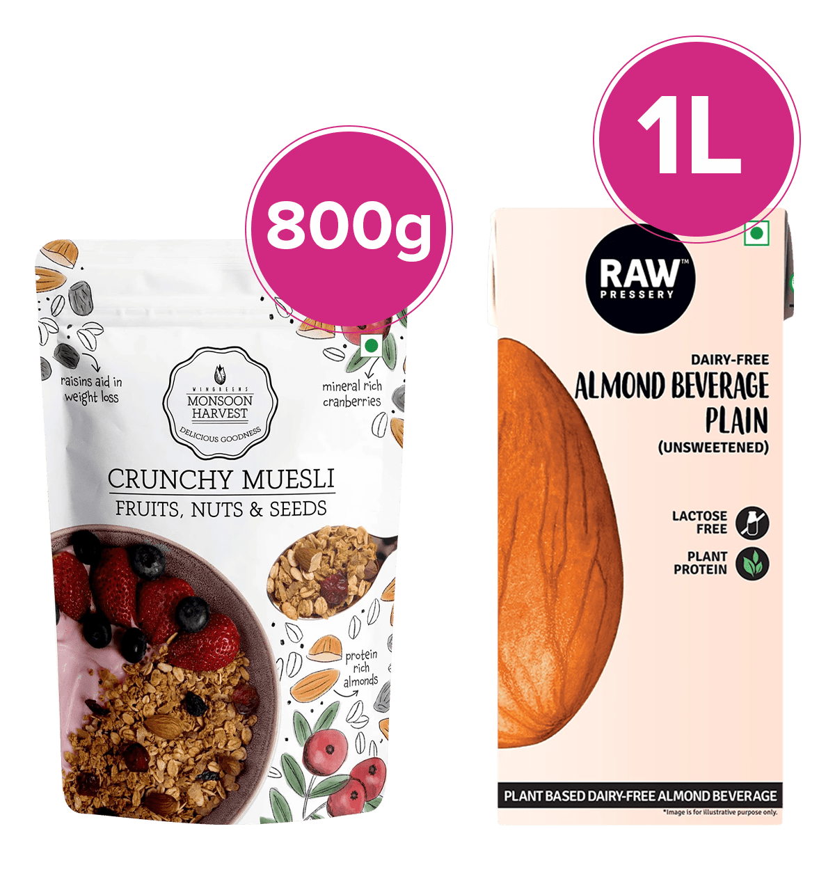Buy Raw Pressery Almond Milk & Wingreens Harvest Muesli Fruits Nuts ...