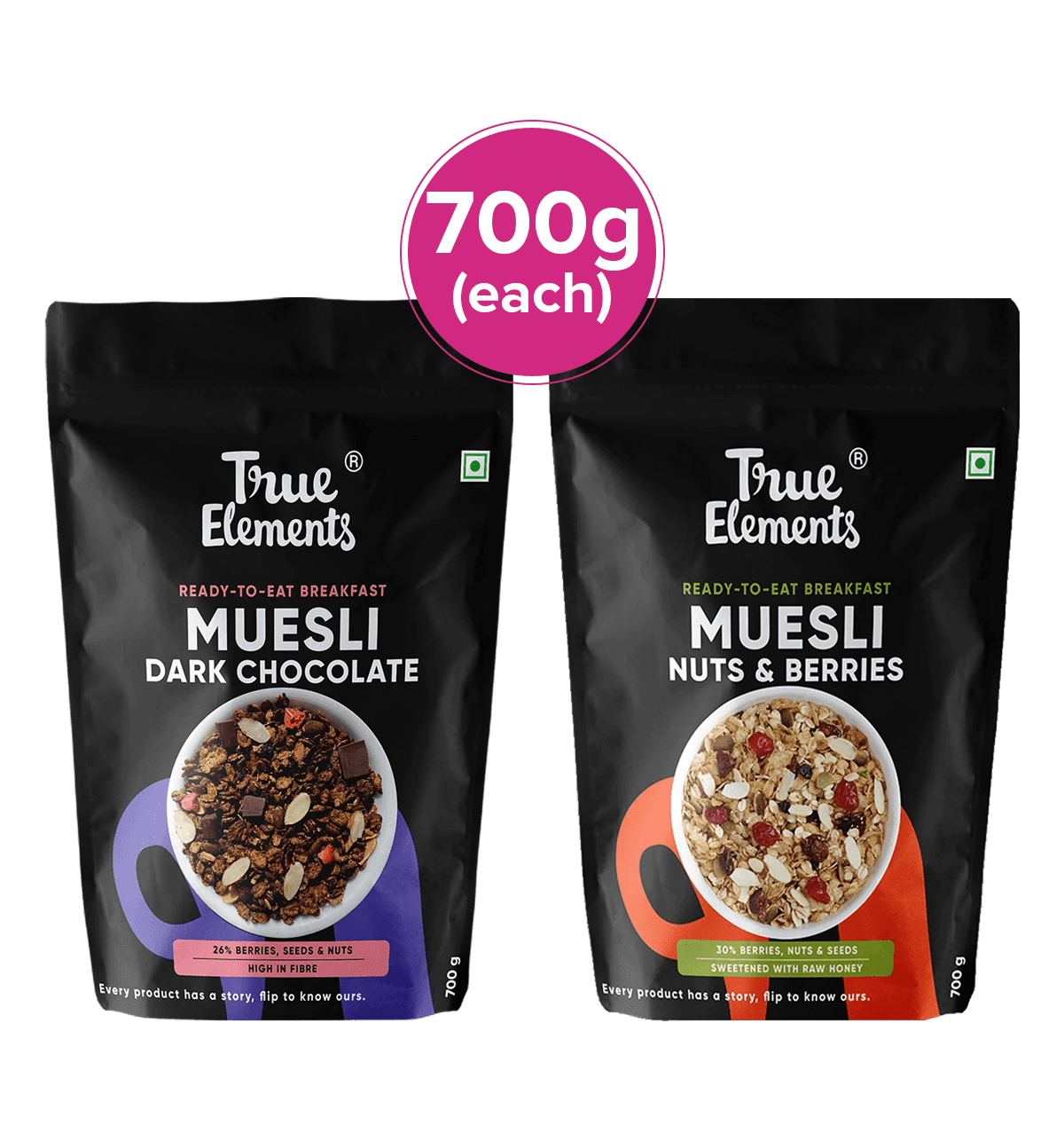 Buy True Elements True Elements Crunchy Nuts And Berries Muesli & Dark Chocolate Muesli Combo 1 ...