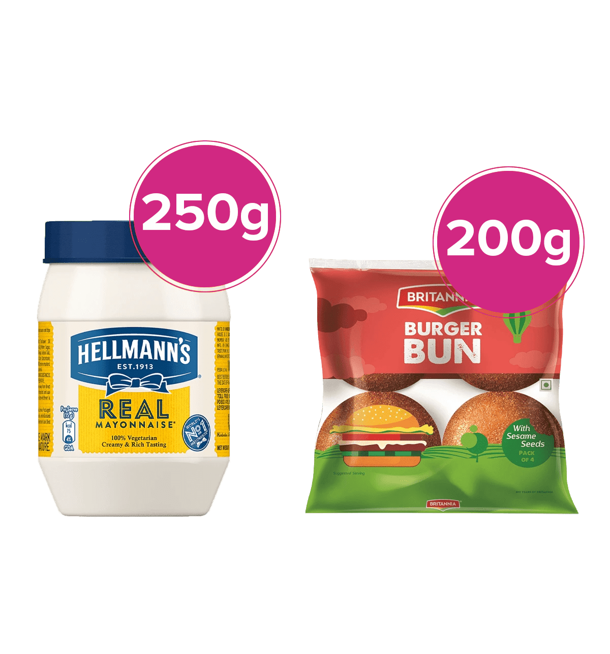Buy Hellmann's Hellmanns Veg Mayonnaise Bottle & Burger Bun With Sesame ...
