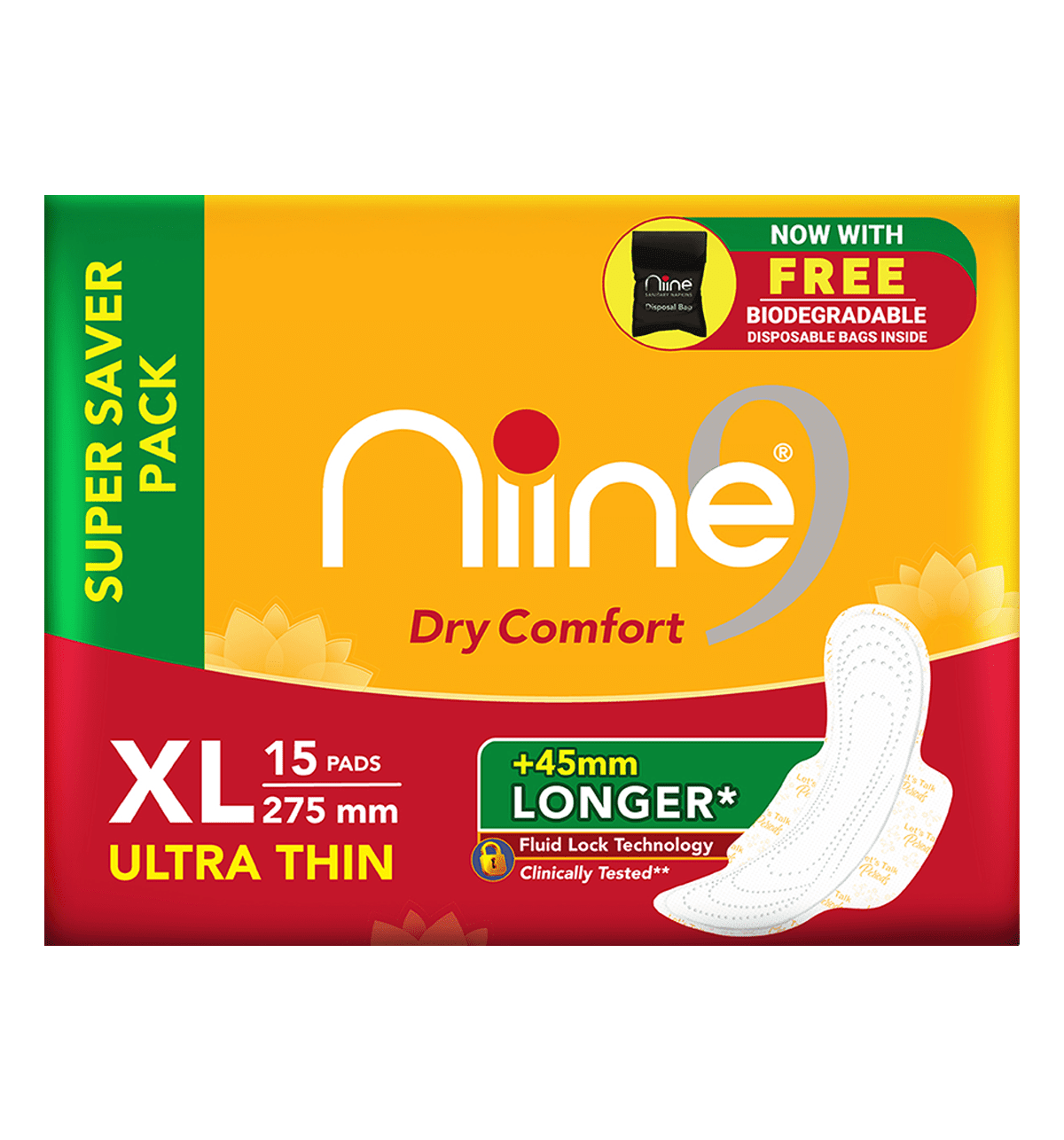 Buy Niine Niine Dry Comfort Ultra Thin Sanitary Pads (Xl,275 Mm)With ...