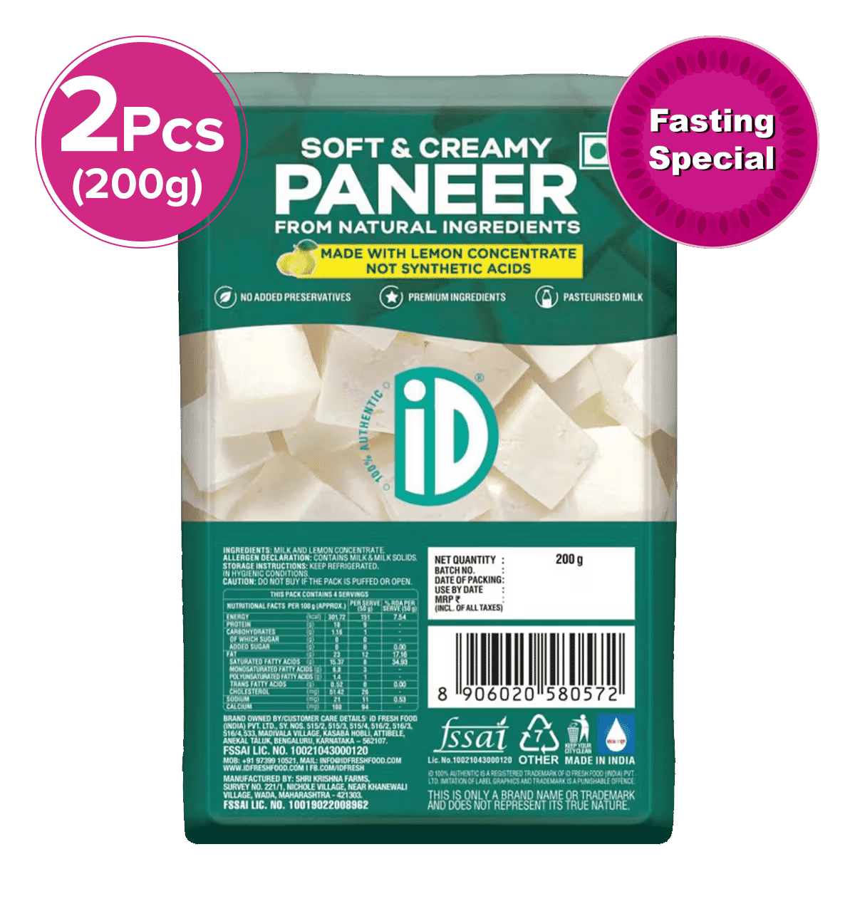 Buy iD Fresh iD Fresh Soft & Creamy Paneer 400 g Online At Rs. 270 ...
