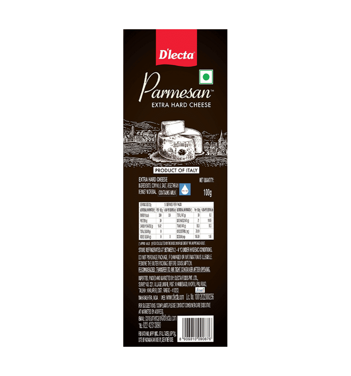 Buy D'lecta Parmesan Extra Hard Cheese Block Online (100 g) At Best Price