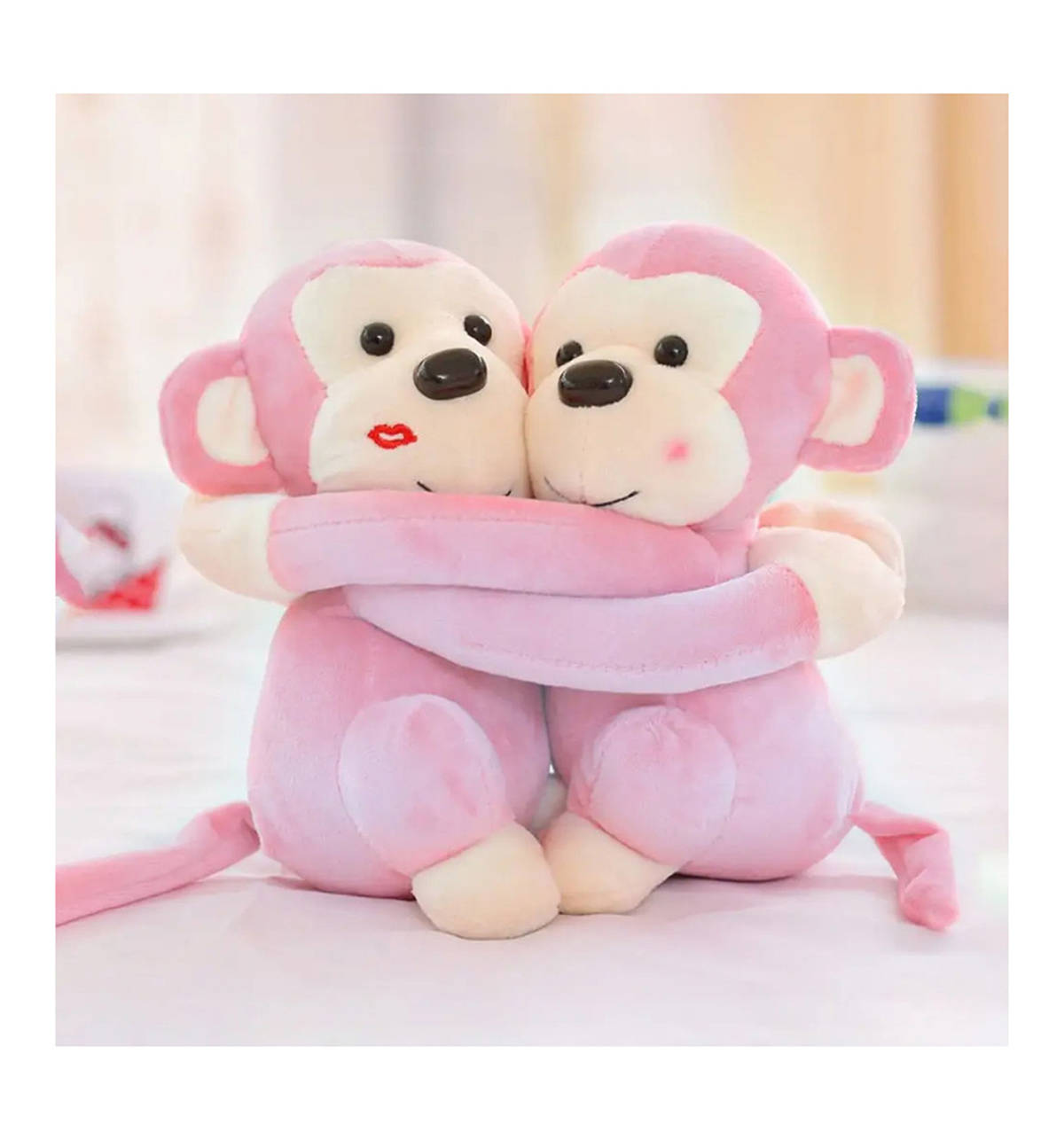 Buy Babique Cuddly Monkeys Couple Soft Toy Non Toxic (Pink,Blue,Red ...