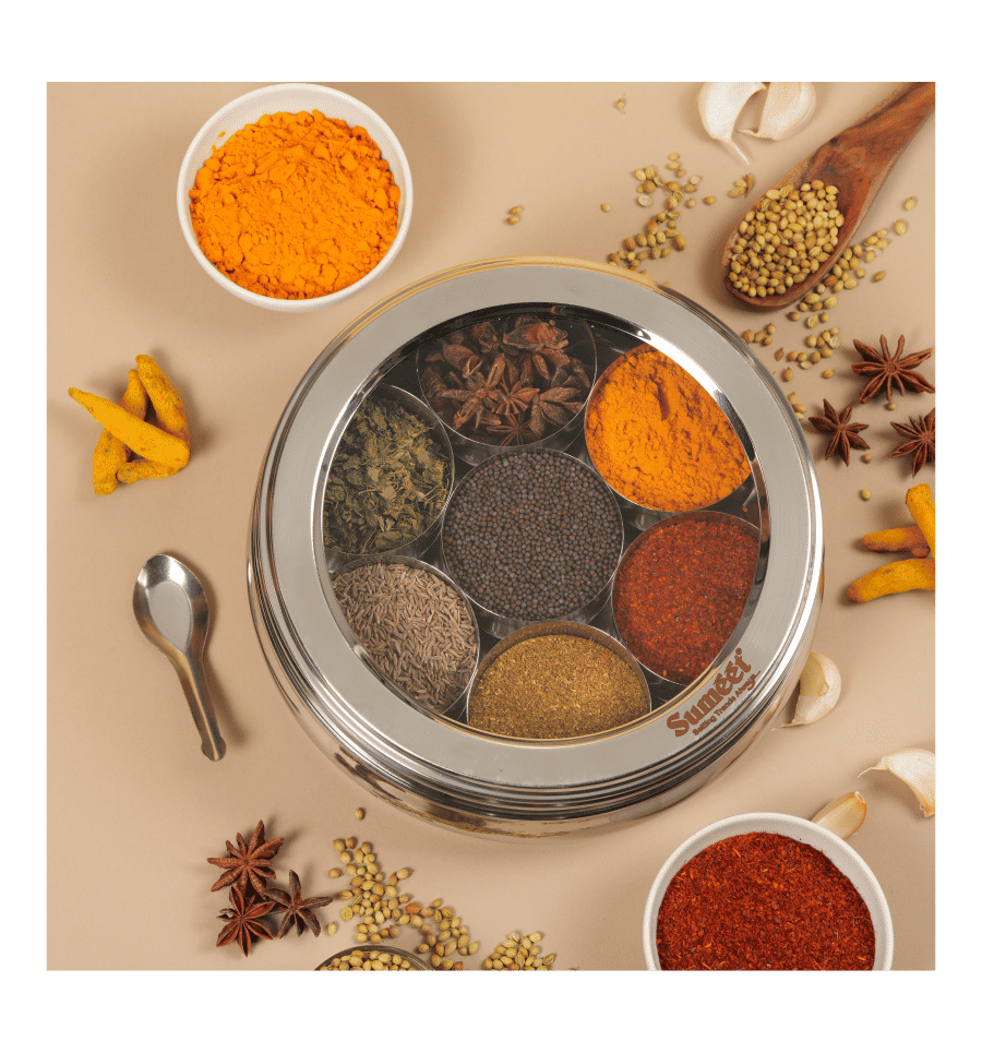 Buy Sumeet Stainless Steel Masala Box with See Through Lid, 7 ...