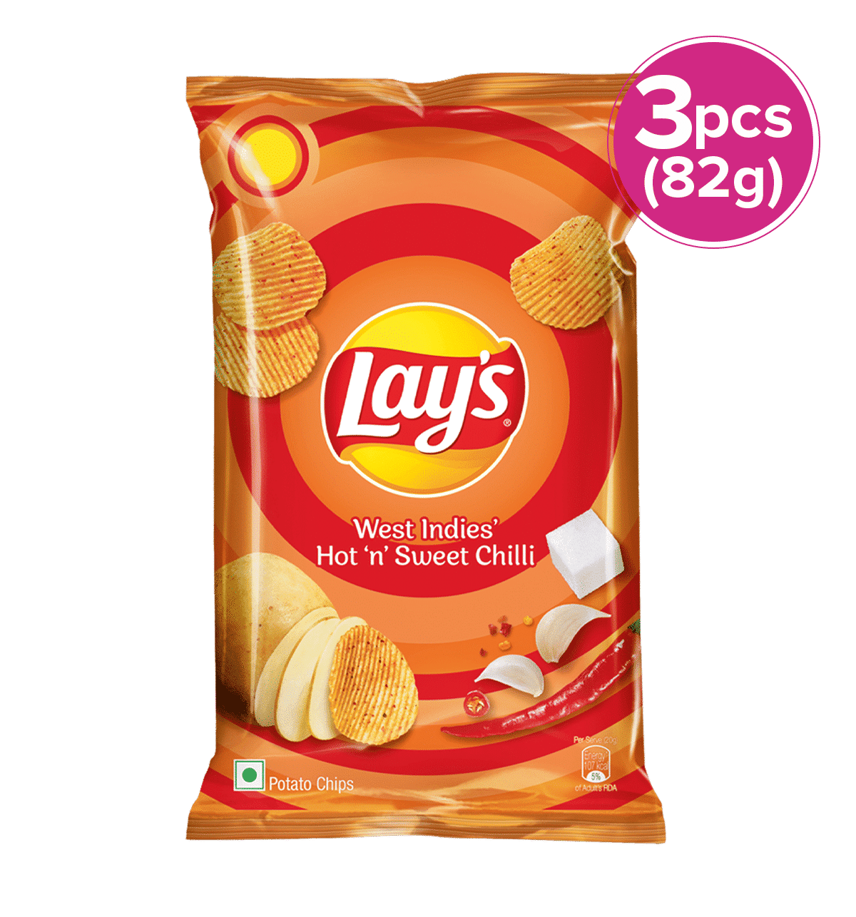 Buy Lay's Lay's Hot n' Sweet Chilli Potato Chips 3 pieces Online At Rs. 150 | Instant Delivery