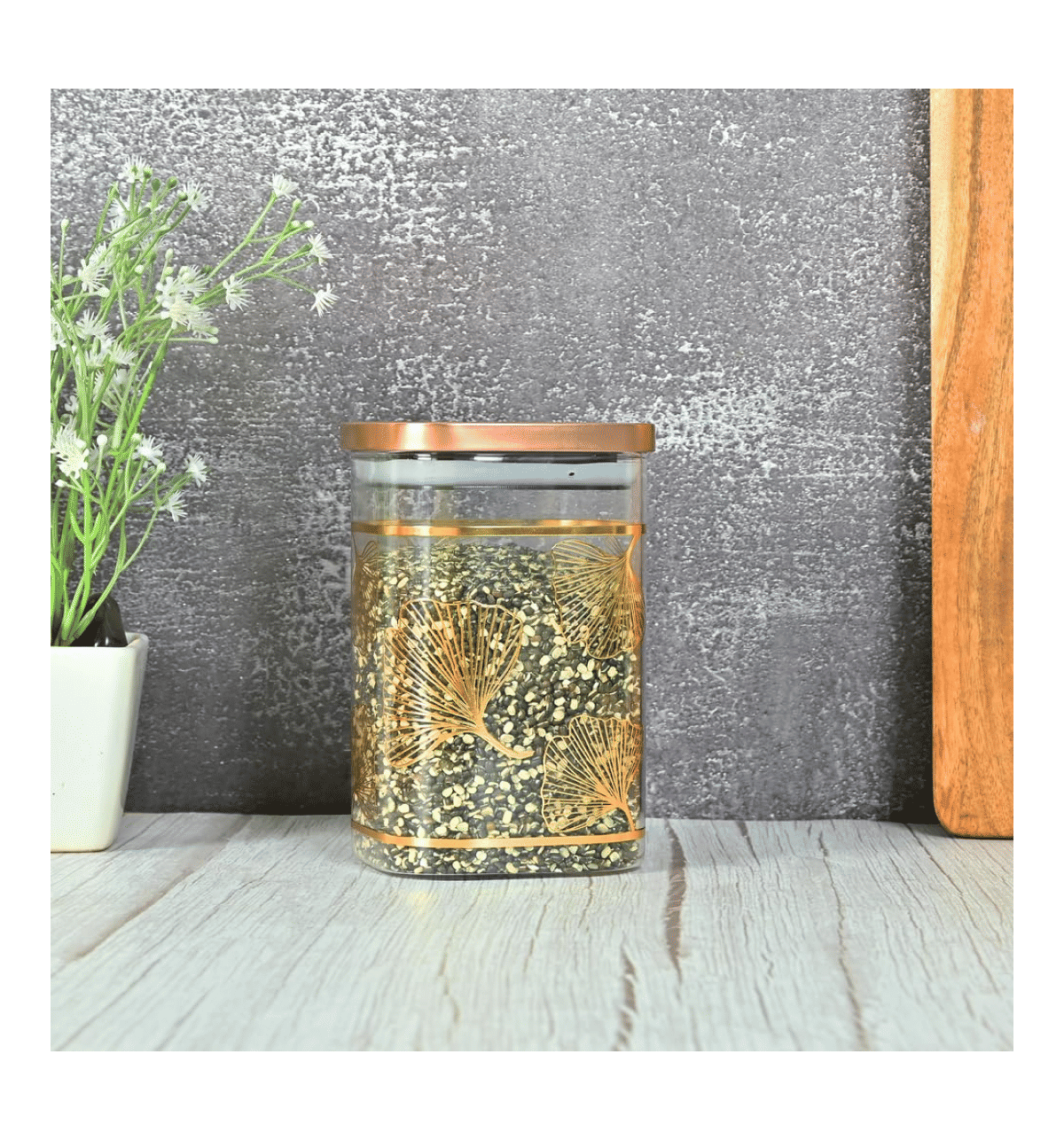 Buy Femora Femora Borosilicate Glass Gold Print Square Jars (1.1Lt ...