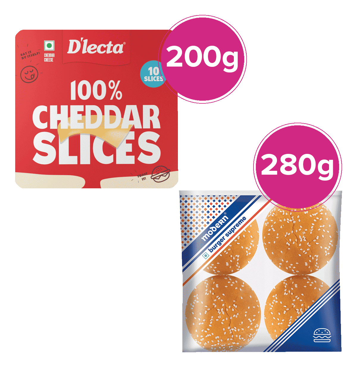 Buy D'lecta D'Lecta Natural Cheddar Cheese Slices With Buns 1 combo ...