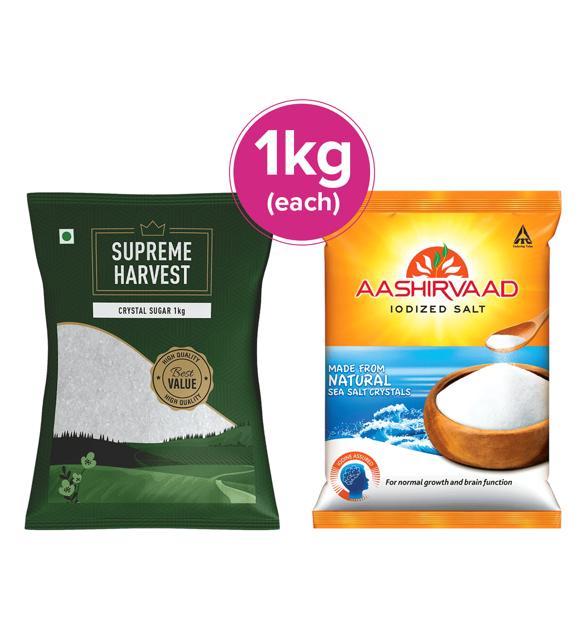 Buy Supreme Harvest Crystal Sugar 1 kg + Aashirvaad Iodized Salt 1 kg ...