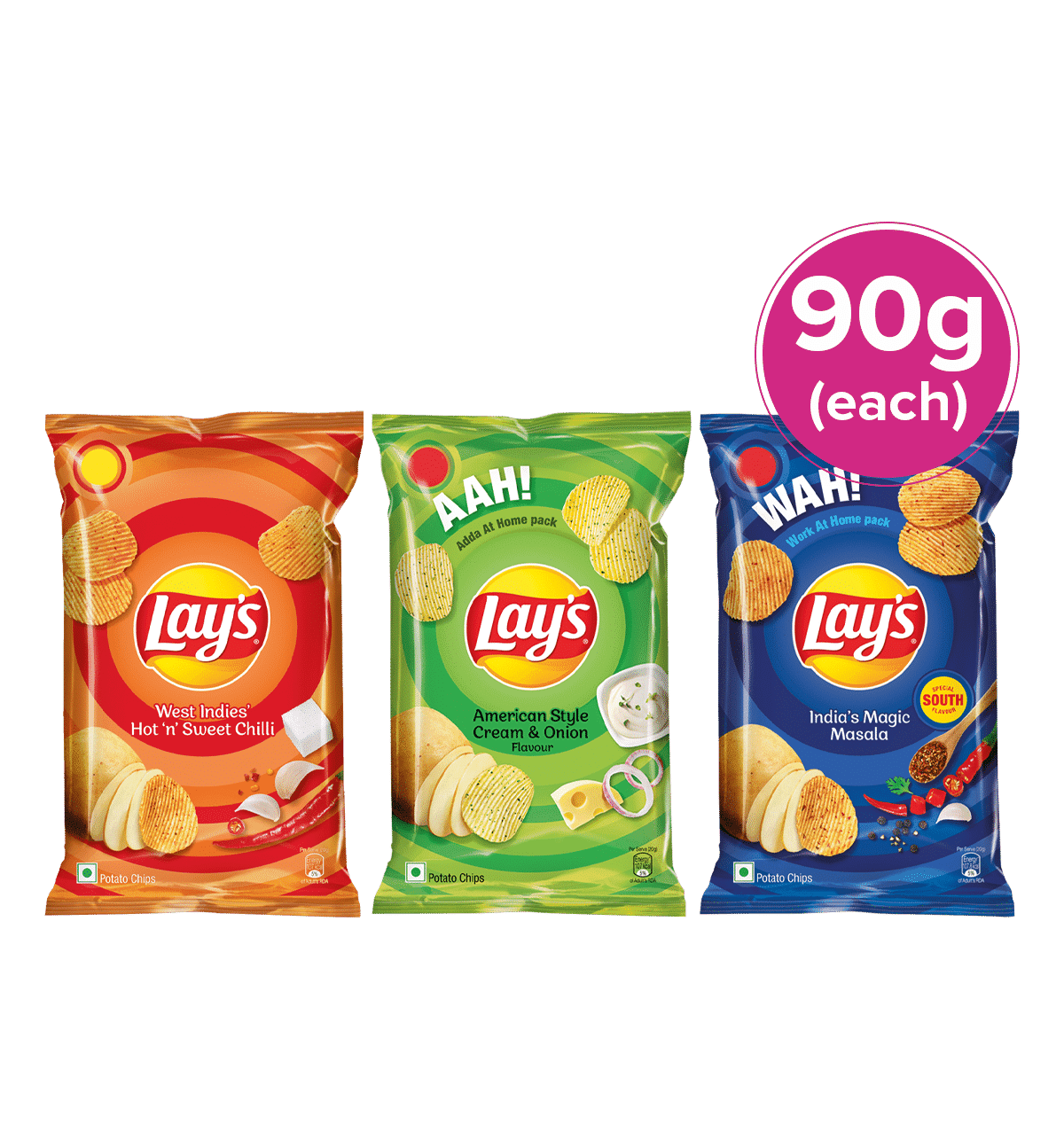 Buy Lay'S Lay's Hot 'N' Sweet Chilli Potato Chips 90 g & Lay's American Style Cream & Onion ...