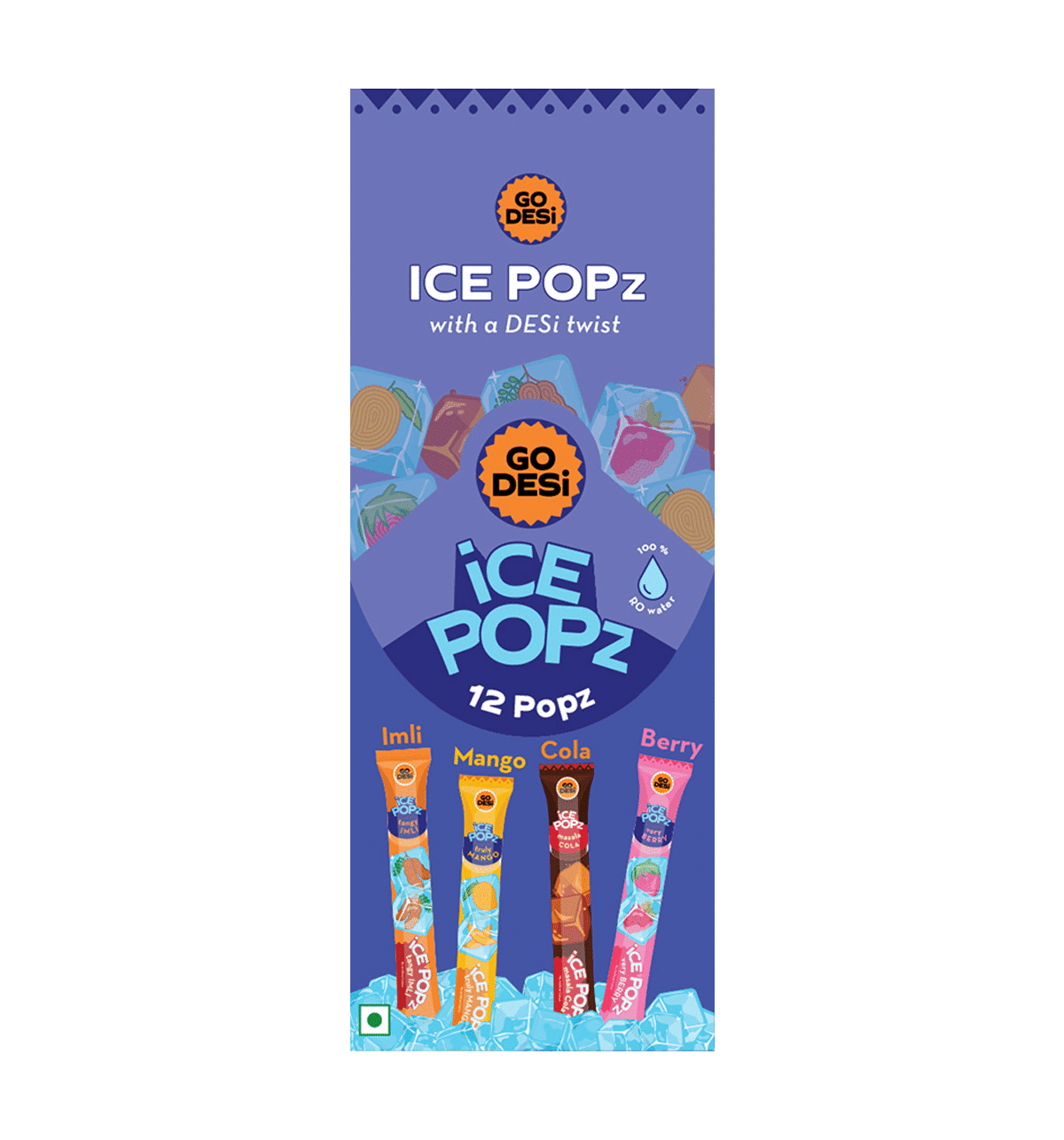 Buy Go Desi Go Desi Ice Popz 12-Pack - 4 Flavours Fruit Ice Pops (70Ml ...