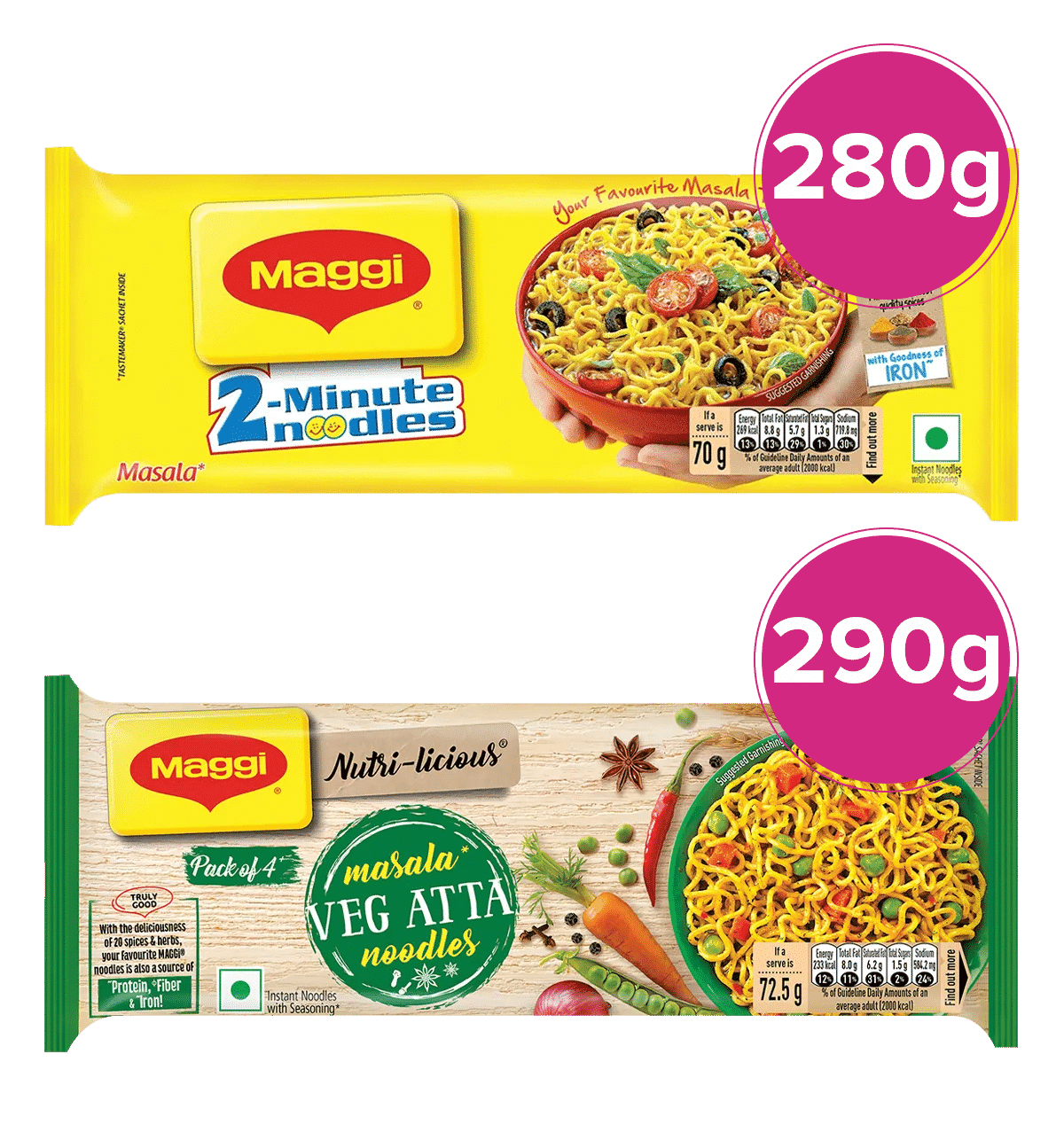 Buy Maggi Maggi Masala Instant Noodles & Maggi Veg Atta Noodles 1 combo ...