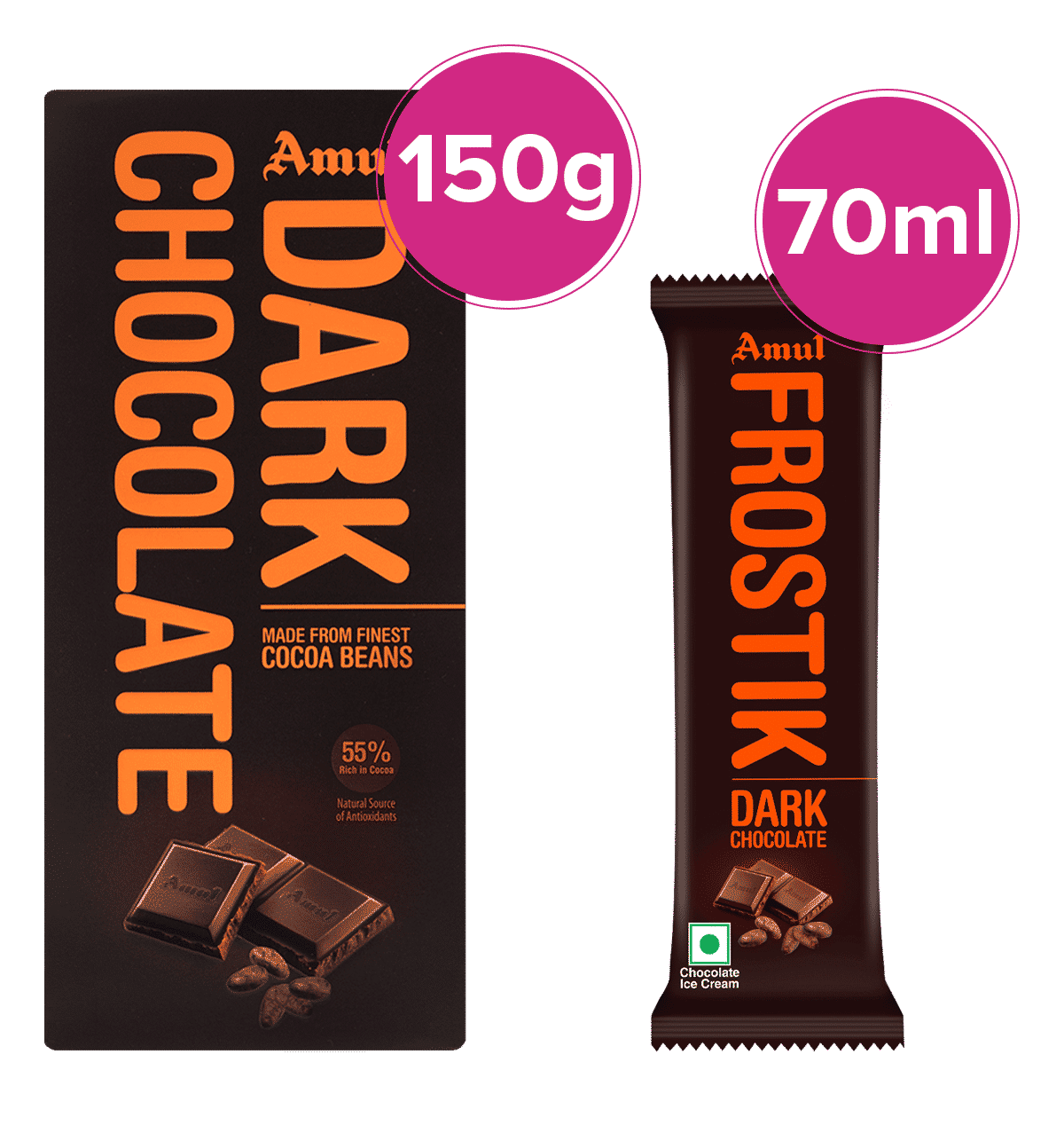 Buy Amul Amul Dark Chocolate 150Gm + Amul Icecream Stick Dark Frostik ...