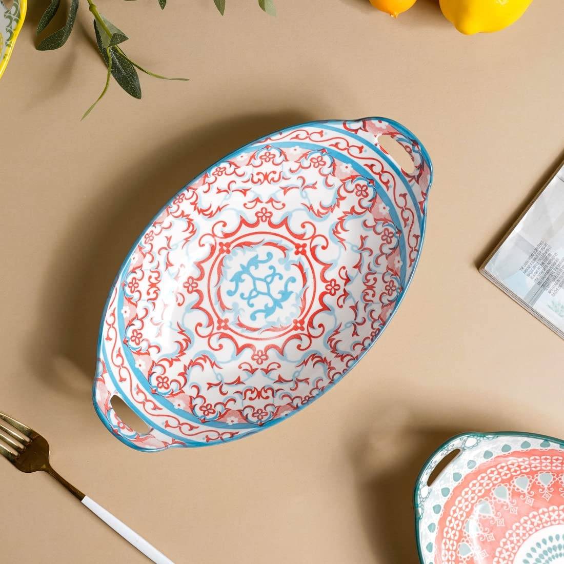 Buy Nestasia Nestasia Ceramic Long Dish With Handles for Serving Snacks ...