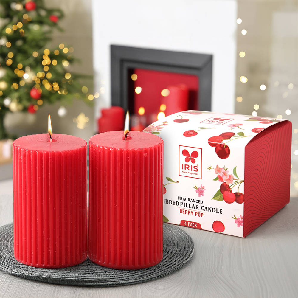 Buy Iris Iris Homefragrances Ribbed Pillar Candle Pack of 4 Red ...