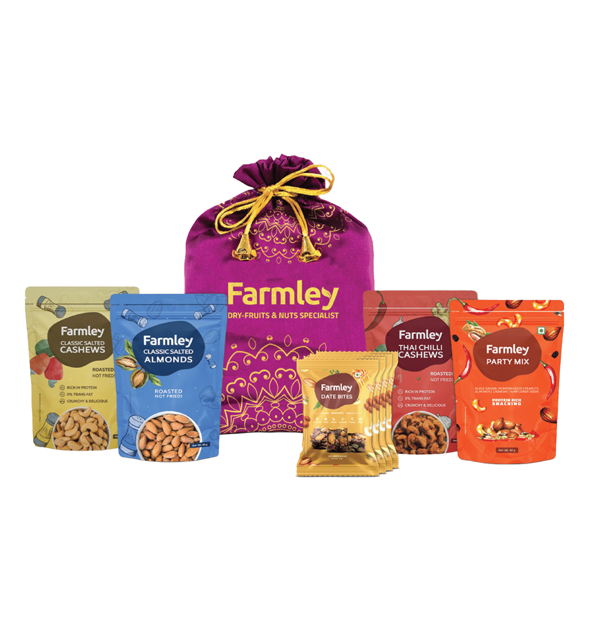 Buy Farmley Mix Dry Fruits Giftpack Potli Thai Chilli Cashews 40G ...